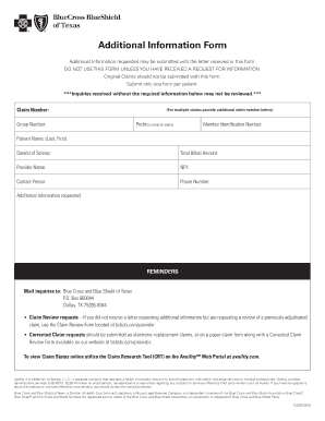 Fillable Online Additional Information Form - bcbstx.com Fax Email ...