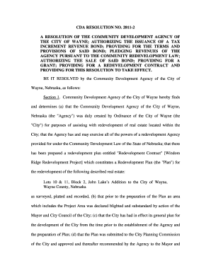 Fillable Online cityofwayne CDA Res 2011-2 Windom Ridge Bond ...