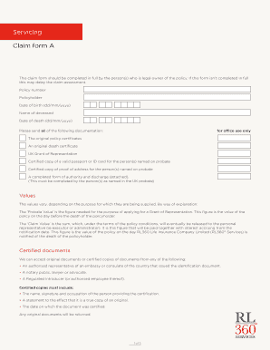 Fillable Online RL360 Services claim form A - RL360 Library Fax Email ...