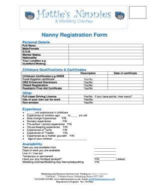 Fillable Online hattiesnannies co Application Form - Hatties Nannies ...