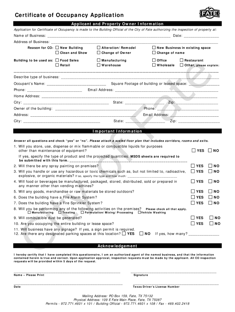 Fillable Online The city of lancaster inspection department - City of Fate Fax Email Print ...