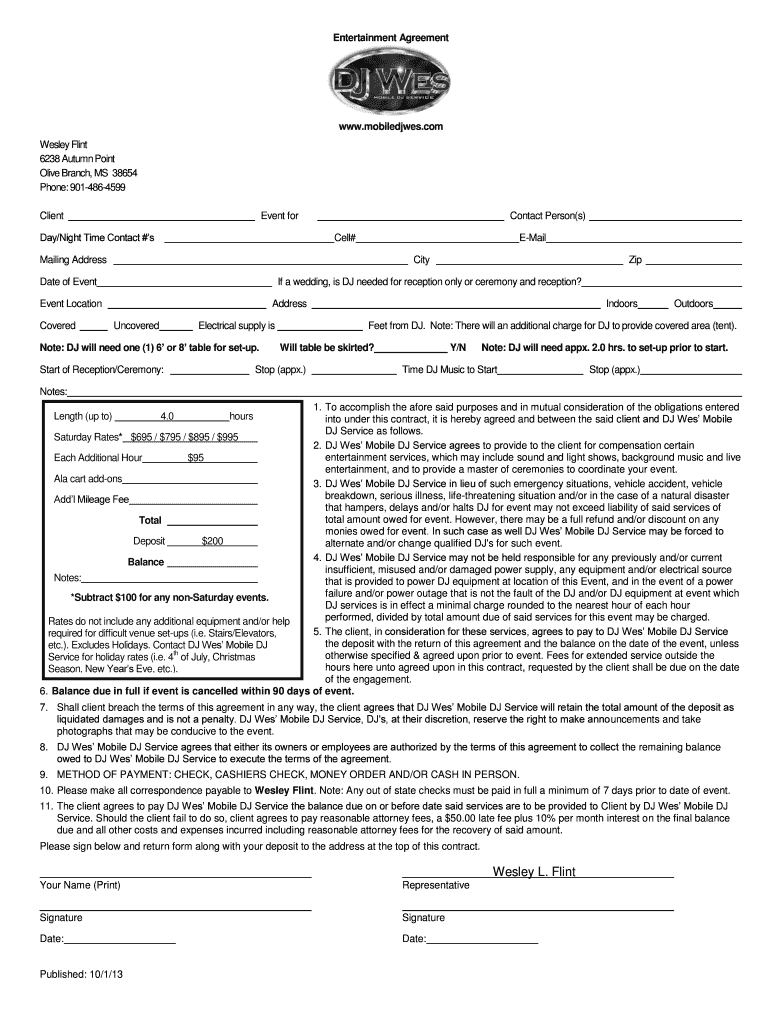 Fillable Online Wedding Entertainment Agreement. Entertainment Agreement - Wedding.doc-EA ...