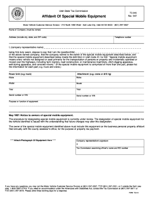 Fillable Online Affidavit Of Special Mobile Equipment Fax Email Print ...