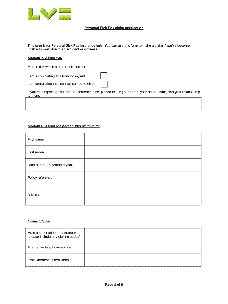 Fillable Online Returning your Personal Sick Pay claim notification ...