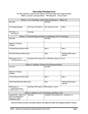 Fillable Online bhsu Internship Planning Form Use this template to plan ...