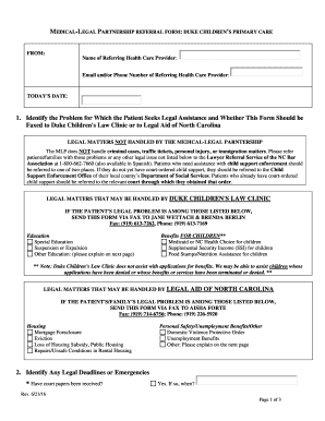Fillable Online law duke MEDICAL-LEGAL PARTNERSHIP REFERRAL FORM: DUKE ...