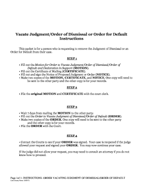 Fillable Online courts oregon Motion for Order to Vacate Dismissal ...