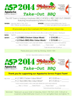 Fillable Online ASP 2013 BBQ Take-Out Dinner Order Form Fax Email Print ...