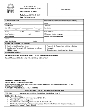 Fillable Online LUNG DIAGNOSTIC ASSESSMENT PROGRAM (DAP) Place label ...