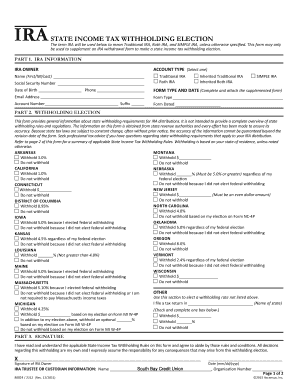 Fillable Online IRA state income tax withholding election - South Bay ...