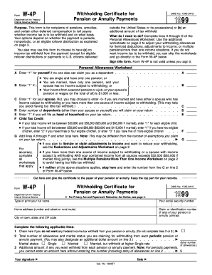 Fillable Online 1999 Form W-4P. Withholding Certificate for Pension or ...
