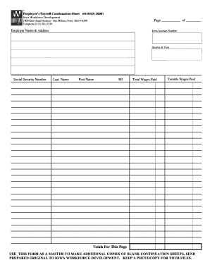 Fillable Online Employer's Payroll Continuation Sheet 60-0103 (2000 ...