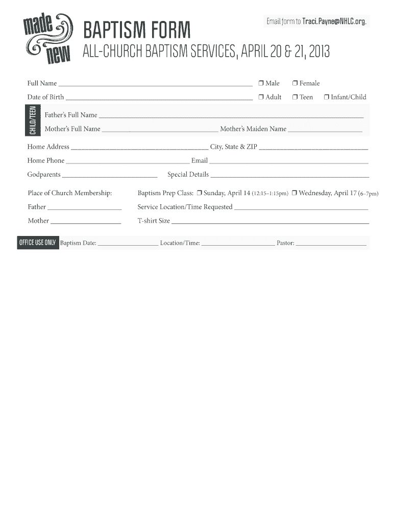 Fillable Online BAPTISM FORM BAPTISM FORM Fax Email Print - pdfFiller