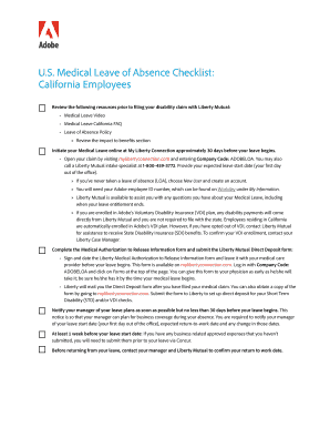 Fillable Online U.S. Medical Leave of Absence Checklist: California ...