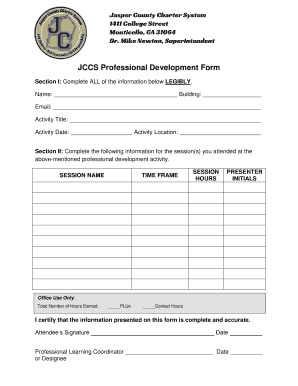 Fillable Online jasper k12 ga JCCS Professional Development Form ...