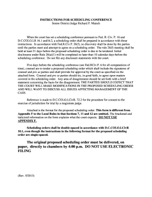Fillable Online cod uscourts Judge Matsch Scheduling Order And ...