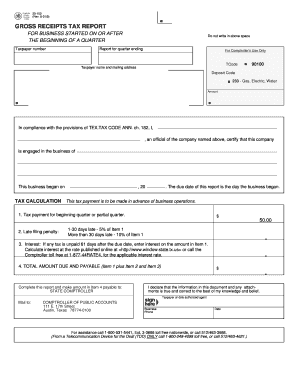 Fillable Online GROSS RECEIPTS TAX REPORT Fax Email Print - pdfFiller