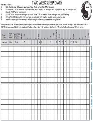 Fillable Online sleepeducation Two Week Sleep Diary. Sleep diary with ...