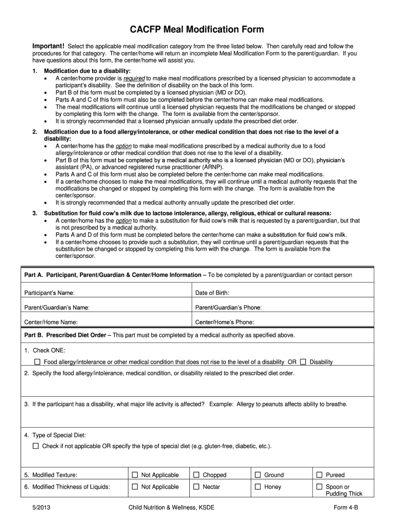 Fillable Online eckan CACFP Meal Modification Form - eckan.org Fax ...