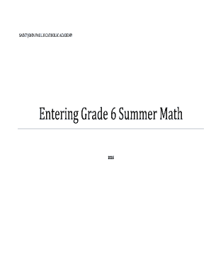 Fillable Online Entering Grade 6 Summer Math - Pope John Paul II ...