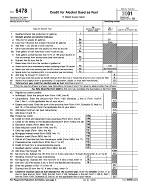 Fillable Online 2001 Form 6478. Credit for Alcohol Used as Fuel Fax ...