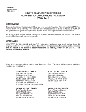 Fillable Online Instructions for Form TA-1 (Rev. 2001). Forms 2001 Fax ...