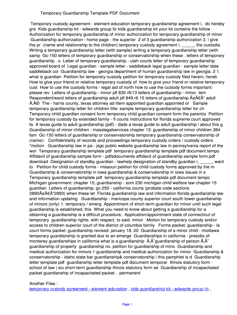 Fillable Online qfuuw Temporary Guardianship Template PDF ...