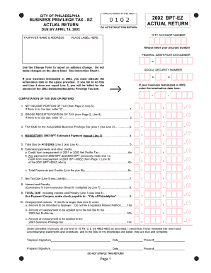 Fillable Online BUSINESS PRIVILEGE TAX - EZ Fax Email Print - pdfFiller