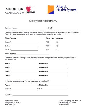 Fillable Online Patient Confidentiality Form.doc Fax Email Print ...