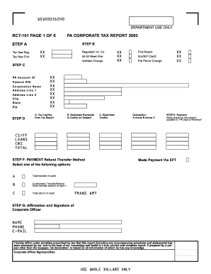 Fillable Online 2003 PA Corporate Tax Report (RCT-101). Forms ...