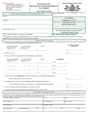 Fillable Online 2004 PA Research and Development Tax Credit (REV-545 ...