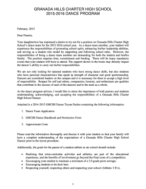 Fillable Online GRANADA HILLS CHARTER HIGH SCHOOL 2015-2016 DANCE ...