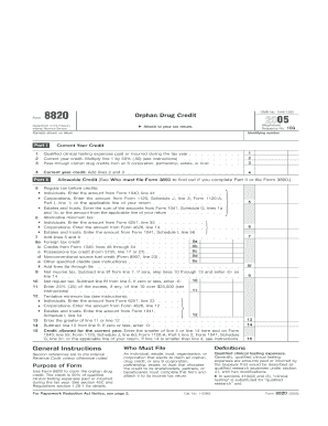 Fillable Online 2005 Form 8820. Orphan Drug Credit Fax Email Print ...