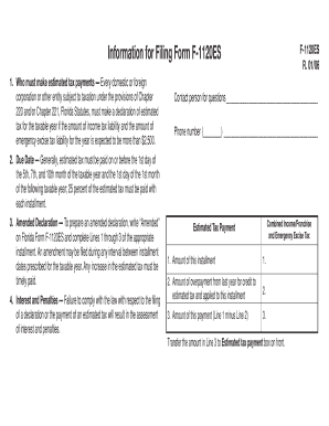 Fillable Online Information for Filing Form F-1120ES Fax Email Print ...