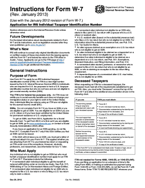 Fillable Online Instructions for Form W-7 (Rev. January 2013 ...