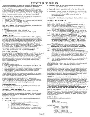 Fillable Online 2005 Individual Municipal Income Tax Return Form 37B ...