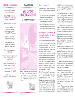 Fillable Online Sale of Your Principal Residence For PA Personal Income ...