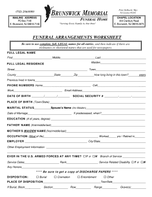 Fillable Online FUNERAL ARRANGEMENTS WORKSHEET - Funeral Fax Email ...