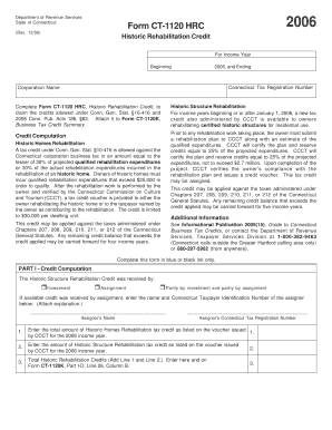 Fillable Online Form CT-1120 HRC, Historic Rehabilitation Credit ...