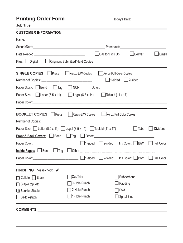 Fillable Online Printing Order Form New- - pasadenaisd.org Fax Email ...