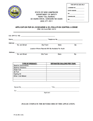 Fillable Online APPLICATION FOR OIL DISCHARGE & OIL POLLUTION CONTROL ...