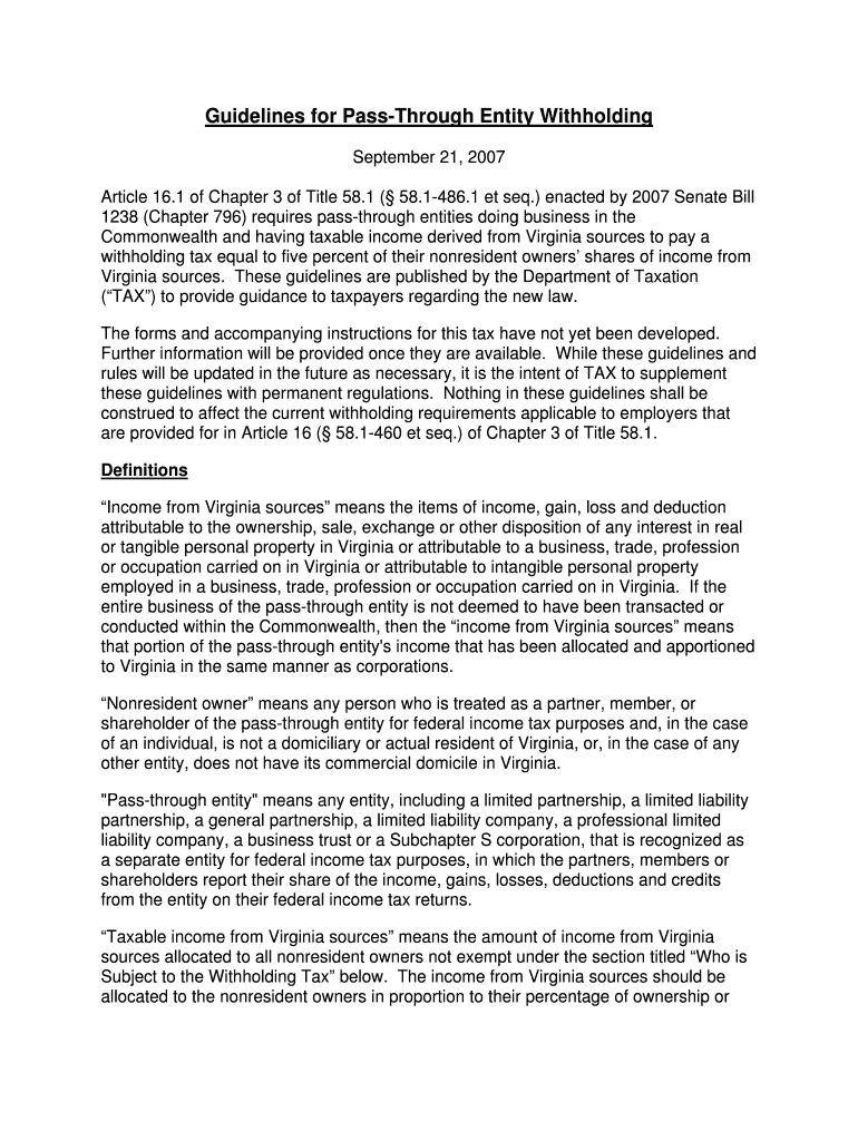 Fillable Online Guidelines for Pass-Through Entity Withholding Fax ...