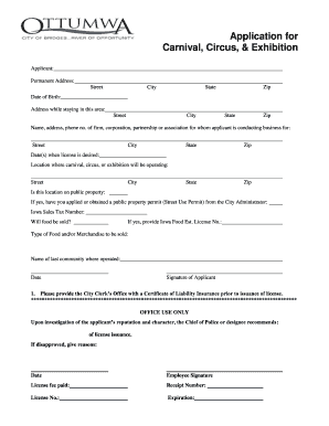 Fillable Online Carnival, Circus, Exhibition Application 5.8 Fax Email ...