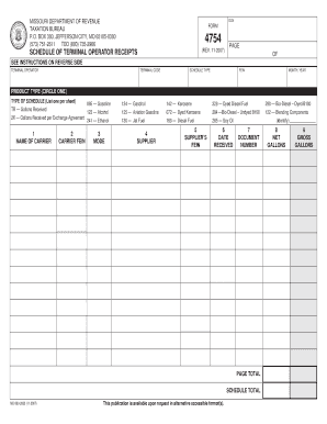 Fillable Online SCHEDULE OF TERMINAL OPERATOR RECEIPTS 4754 Fax Email ...