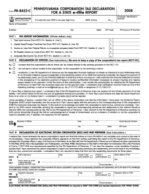 Fillable Online 2008 PA Corporation Tax Declaration for a State e-file ...