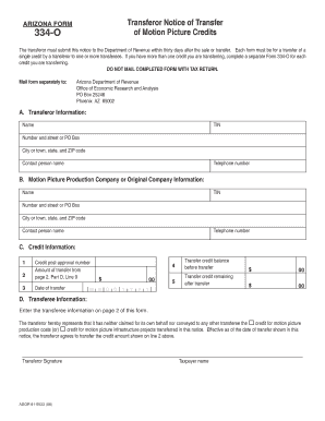 Fillable Online Arizona Form 334-O. Transferor Notice of Transfer of ...