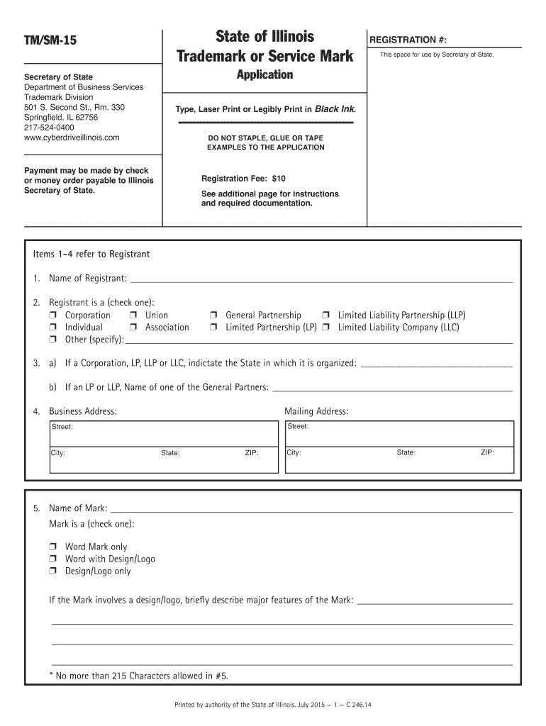 Fillable Online TM/SM-15 State of Illinois Trademark or Service Mark ...