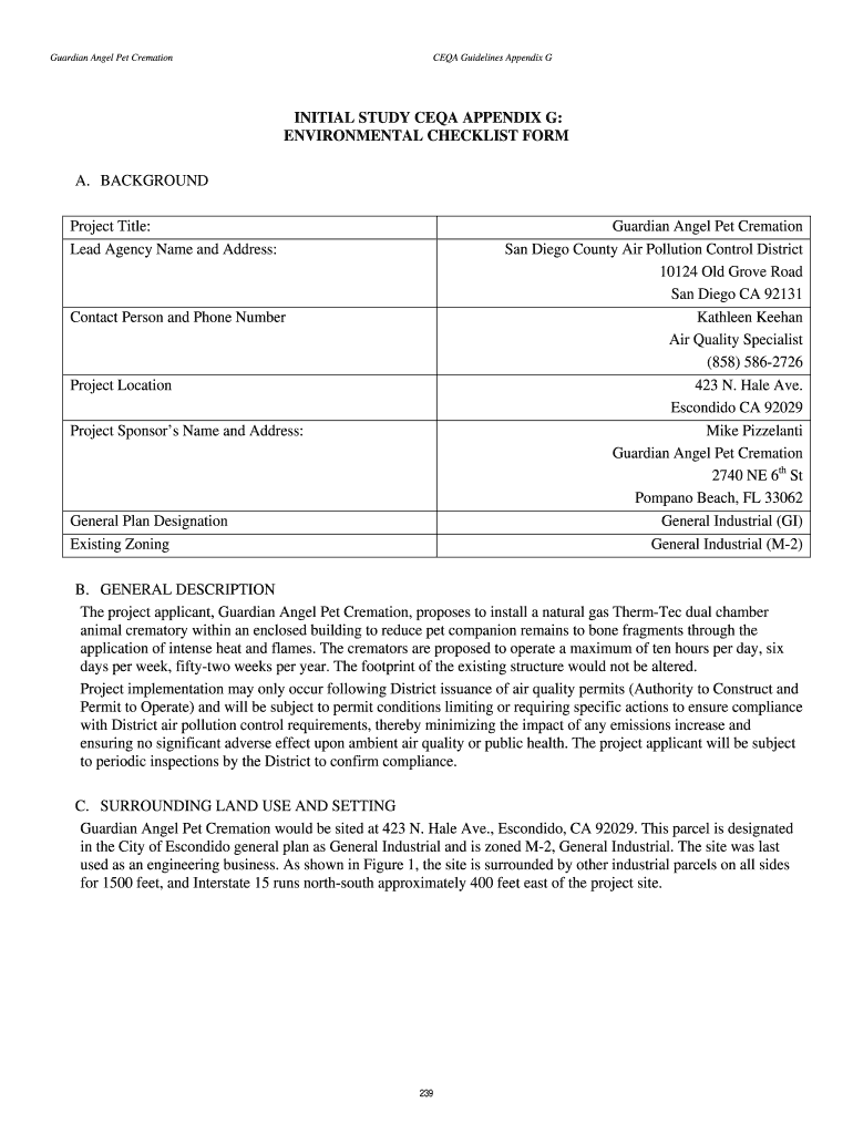 Fillable Online sdapcd INITIAL STUDY CEQA APPENDIX G: ENVIRONMENTAL ...
