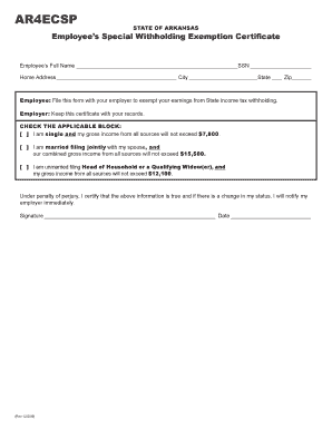 Fillable Online Employee s Special Withholding Exemption Certificate ...