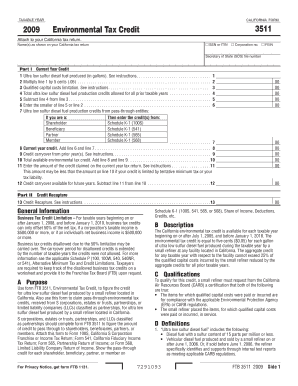 Fillable Online 2009 Form 3511 -- Environmental Tax Credit. 2009 ...